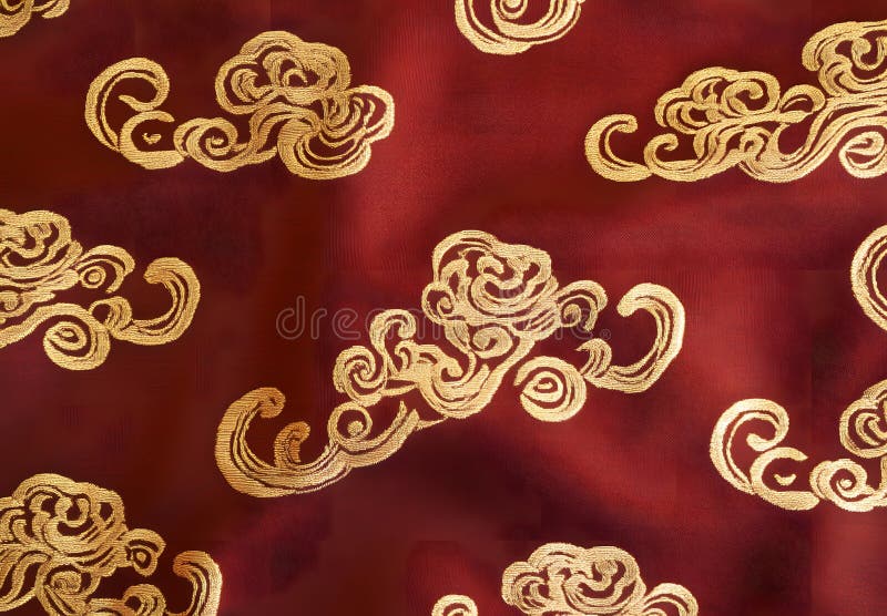 Traditional Chinese Cloud Pattern Embroidered on Red Fabric Stock ...