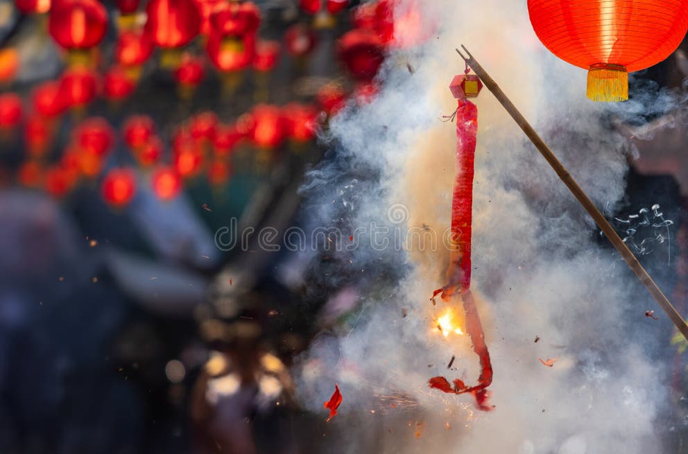 Traditional Chinese Firecrackers are Exploding with Flashes and Smoke ...