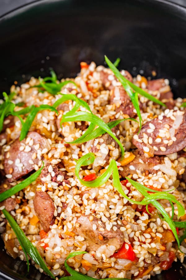 Traditional Chinese Fried Rice on Black Background Stock Image - Image ...