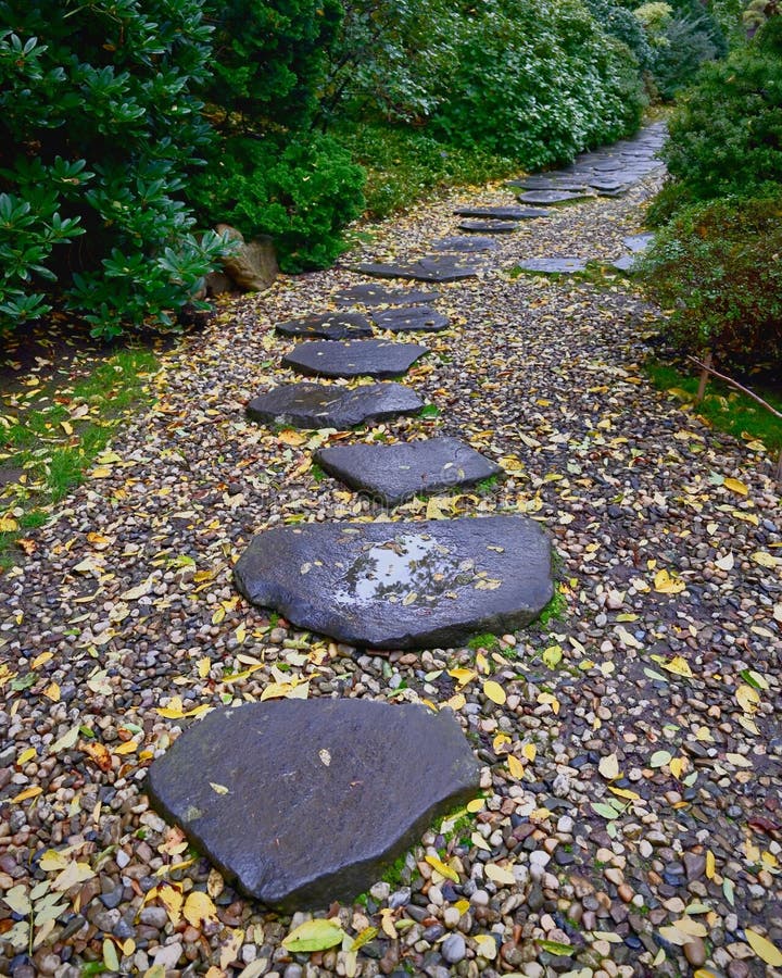Traditional Chinese Garden Pathway with Stepping Stones and Lush ...