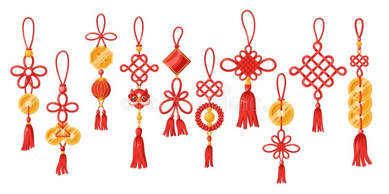 Traditional Chinese Knots with Tassels Flat Vector Objects Stock Vector ...