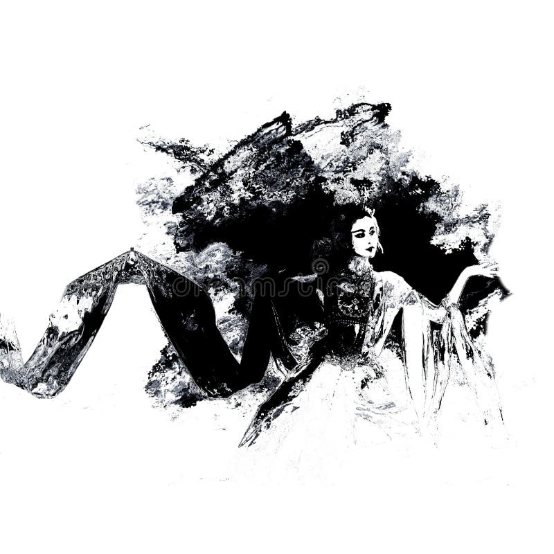 Traditional Chinese Lady in Hanfu Ink Art Stock Illustration ...