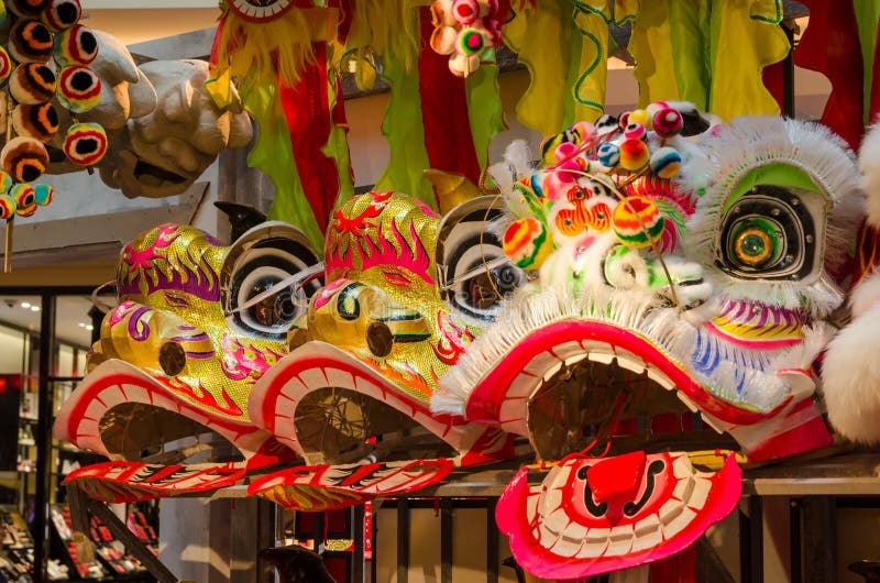 Traditional Chinese Lion Dance Head Stock Photo - Image of display ...