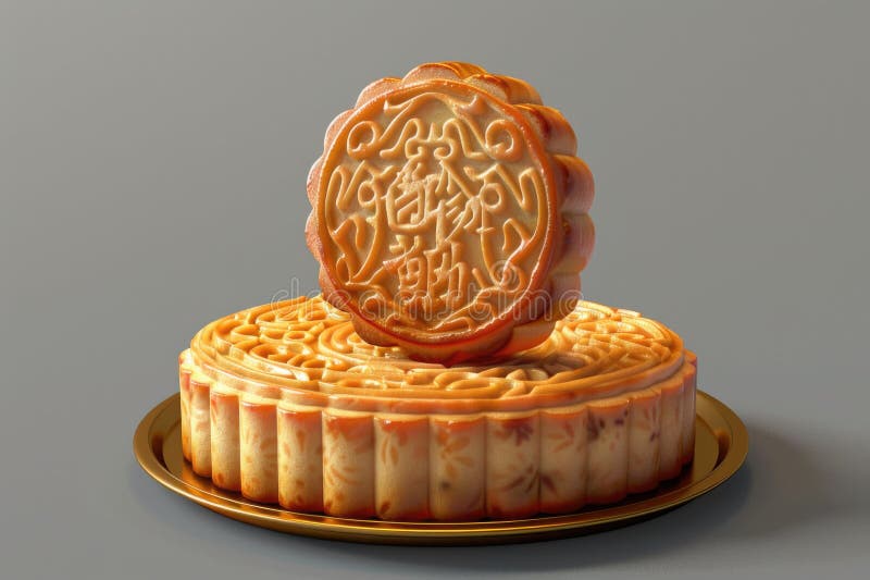 A Traditional Chinese Moon Cake on a Plate, Ready for Serving Stock ...