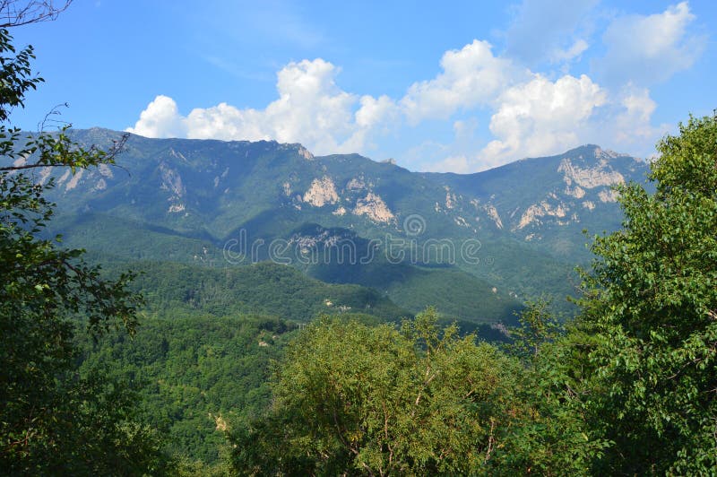 Traditional Chinese Mountain Scene with Rocks Stock Photo - Image of ...