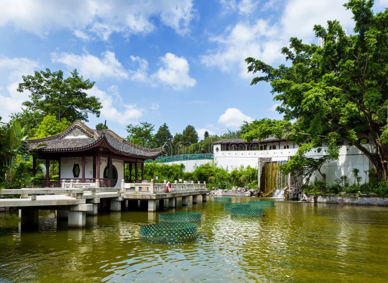 Traditional Chinese Pavilion with Pond Stock Photo - Image of cloud ...
