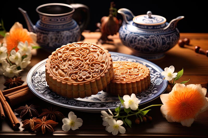 Traditional Chinese Pie. Serverted Table with Traditional Chinese Pies ...