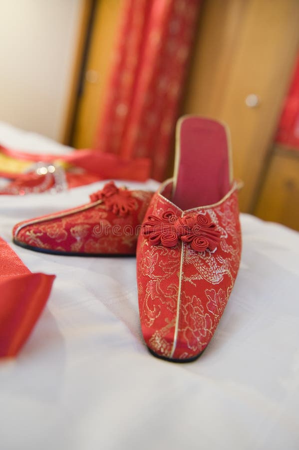 A Traditional Pair Of Red Wedding Shoes. Stock Photo - Image of lady ...