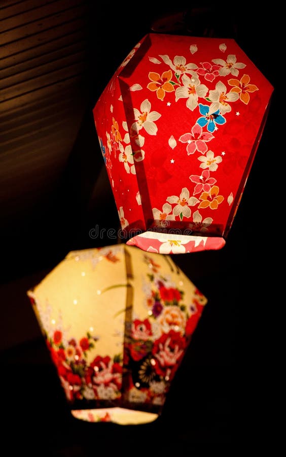 Traditional Chinese Sky Lanterns with Floral Patterns Isolated on a ...