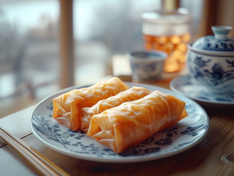 Traditional Chinese Spring Rolls with Chopsticks Stock Illustration ...
