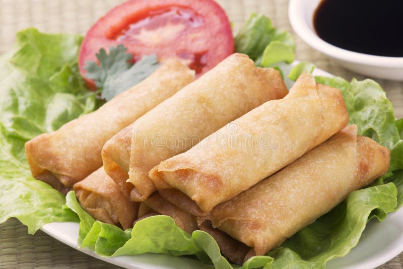 Traditional Chinese Spring Rolls with a Dipping Sause Stock Image ...