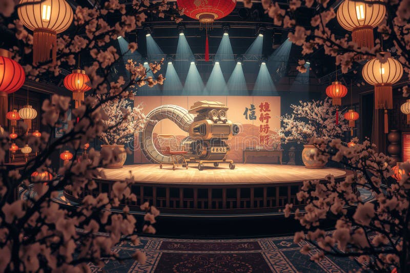 Traditional Chinese Stage is Beautifully Decorated with Cherry Blossoms ...