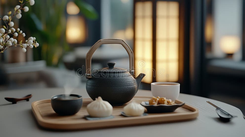 Traditional Chinese Tea Ceremony Setup Featuring Elegant Teapot ...