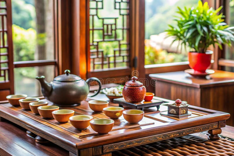 Traditional Chinese Tea Ceremony Tea Table Stock Illustration ...