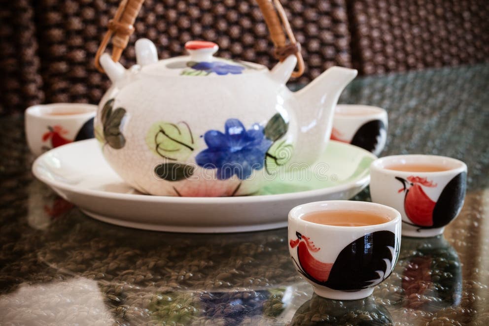 Traditional Chinese Tea Cups and Tea Pot Stock Image - Image of morning ...