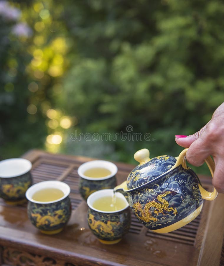 Traditional Chinese Tea Pots in the Garden Stock Image - Image of ...