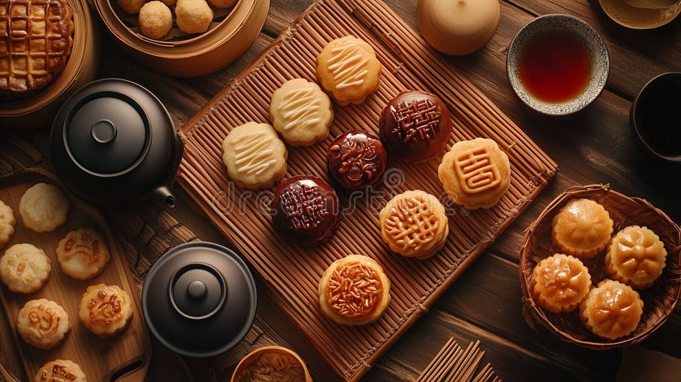 Traditional Chinese Tea Selection with Assorted Delicacies Displayed ...