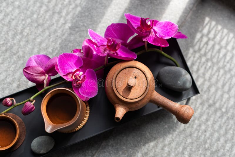 Traditional Chinese Tea Set Up Stock Photo - Image of pebble, teapot ...