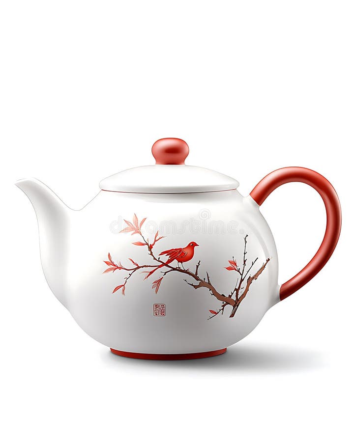 Traditional Chinese Teapot Featuring Red Bird Design and Elegant ...