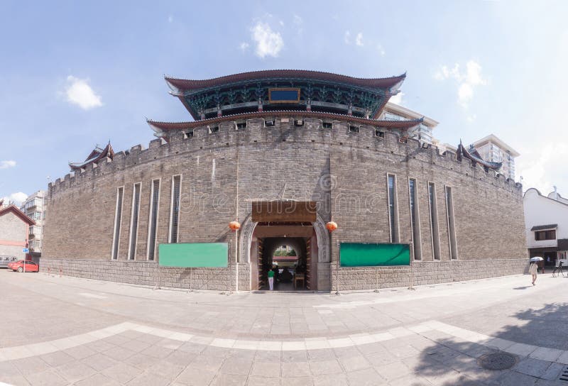 Traditional Chinese Tower on City Wall Stock Image - Image of tourism ...