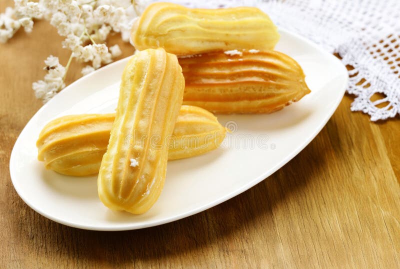 Traditional Choux Pastry Eclair Dessert Stock Image - Image of puff ...