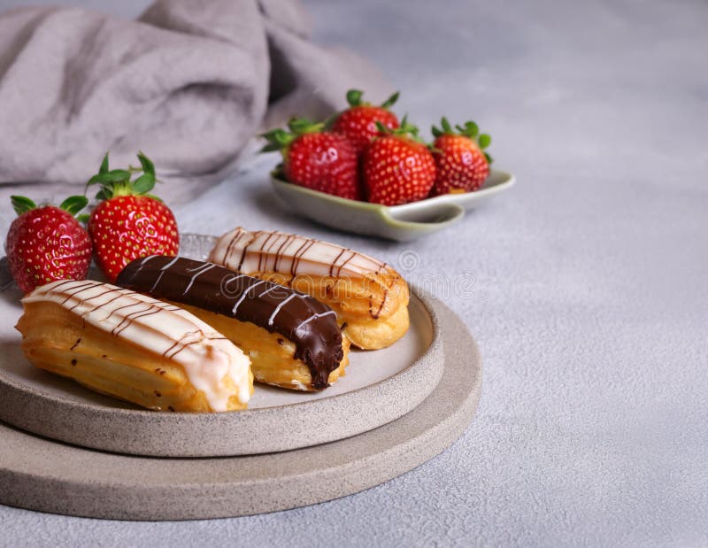 Traditional Choux Pastry Eclair Dessert Stock Photo - Image of fresh ...