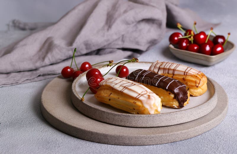 Traditional Choux Pastry Eclair Dessert Stock Image - Image of eclair ...