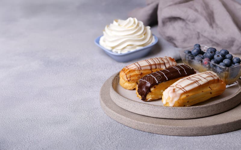 Traditional Choux Pastry Eclair Dessert Stock Image - Image of filled ...