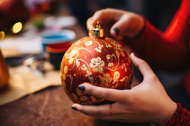 Traditional Christmas Bauble Making: Woman S Hands at Work Stock ...