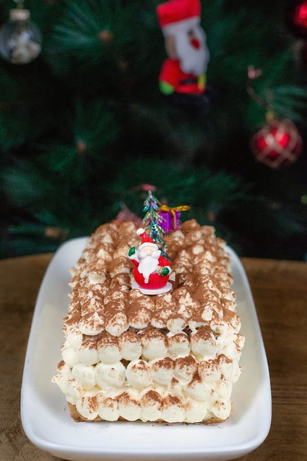 Traditional Christmas Cake Yule Log with Vanilla Cream Stock Image ...