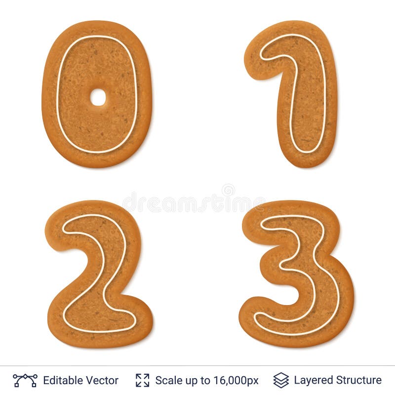 Gingerbread Numbers Isolated on White. Stock Vector - Illustration of ...