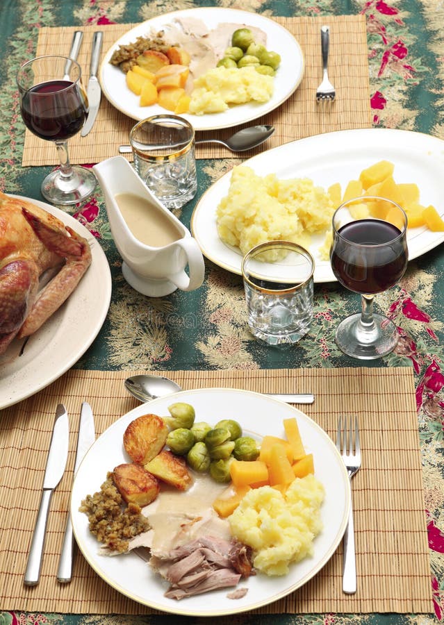 Traditional Christmas Dinner Stock Photo - Image of plates, brussels ...