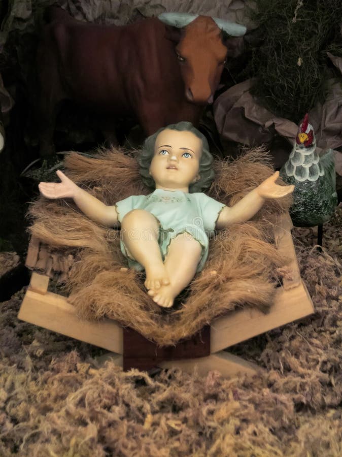 Traditional Christmas Nativity Scene with Colorful Figures Stock Photo ...