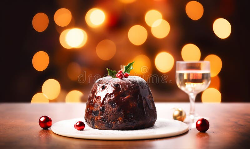 Traditional Christmas Pudding with Festive Holly Decoration on Top ...