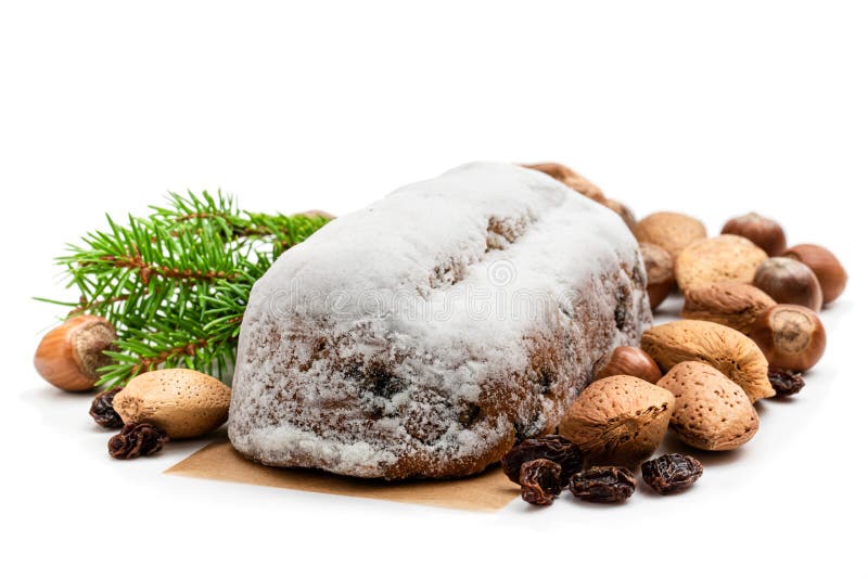 Traditional Christmas Stollen Fruit Cake Isolated on White Stock Image ...