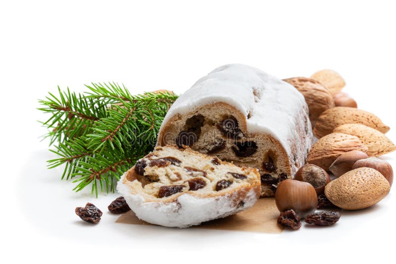 Traditional Christmas Stollen Fruit Cake Isolated on White Stock Image ...