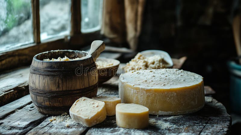 Traditional Circassian Cheese Making Process in a Rustic Workshop Stock ...