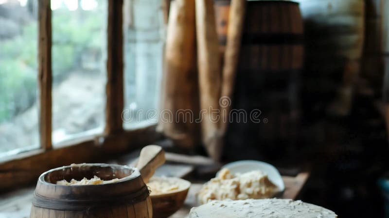 Traditional Circassian Cheese Making Process in a Rustic Workshop Stock ...