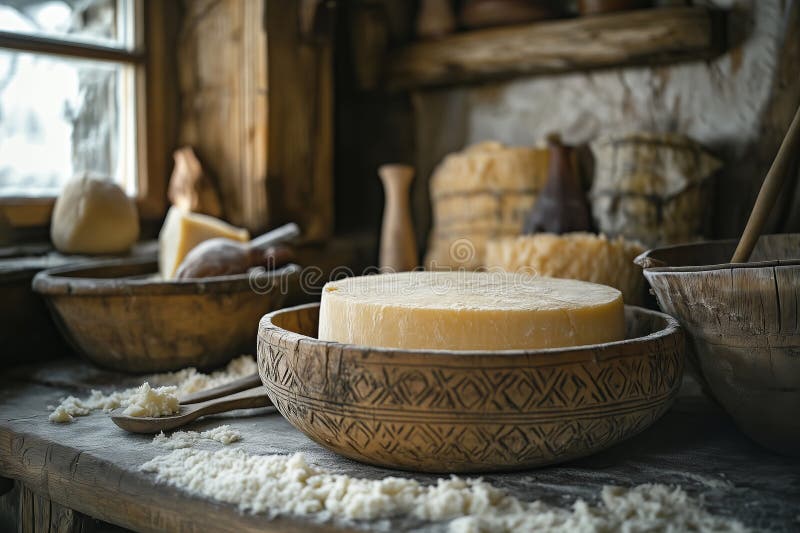 Traditional Circassian Cheese Making Process in a Rustic Workshop Stock ...