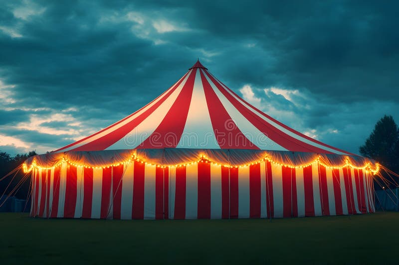Traditional Circus Tent Glowing with String Lights in a Twilight ...