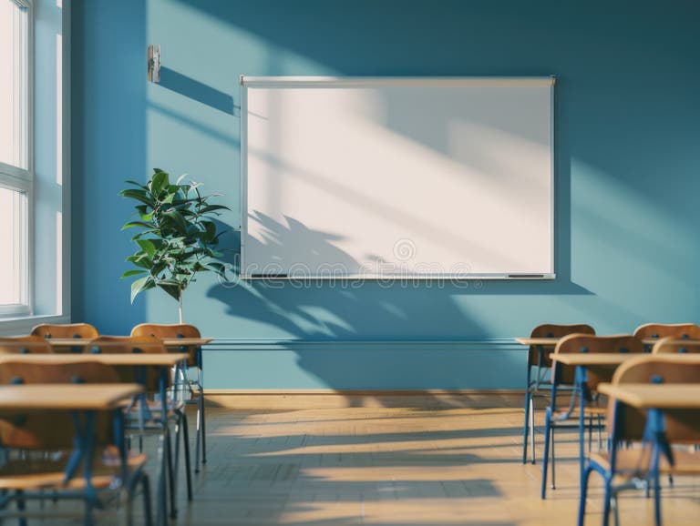 A Traditional Classroom Setup with Rows of Desks and a Large White ...