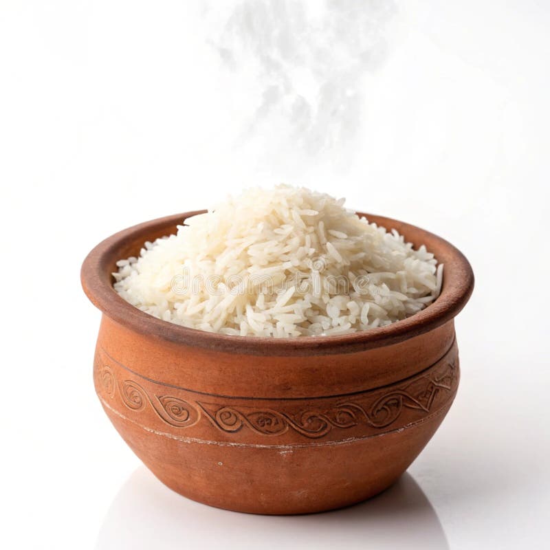 Rice in Clay Pot Isolated on White Stock Illustration - Illustration of ...