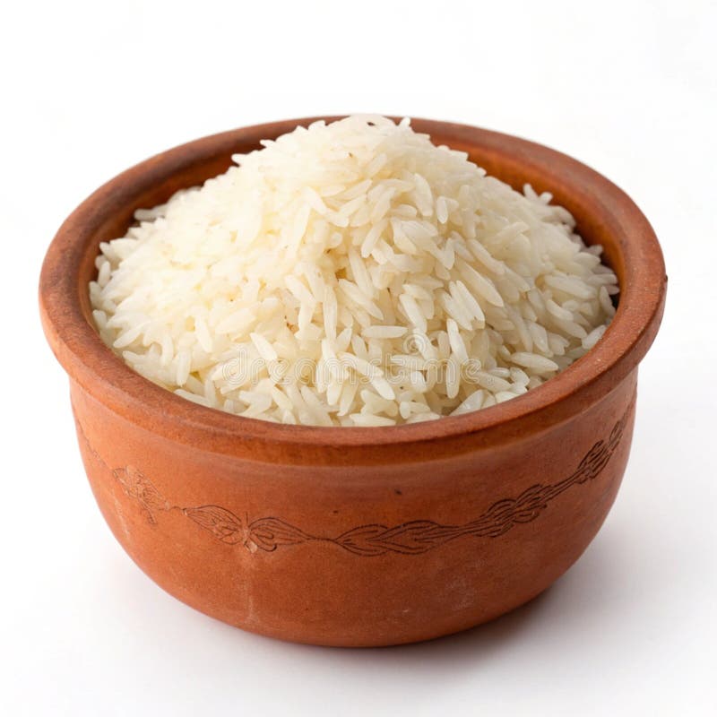 Rice in Clay Pot Isolated on White Stock Illustration - Illustration of ...