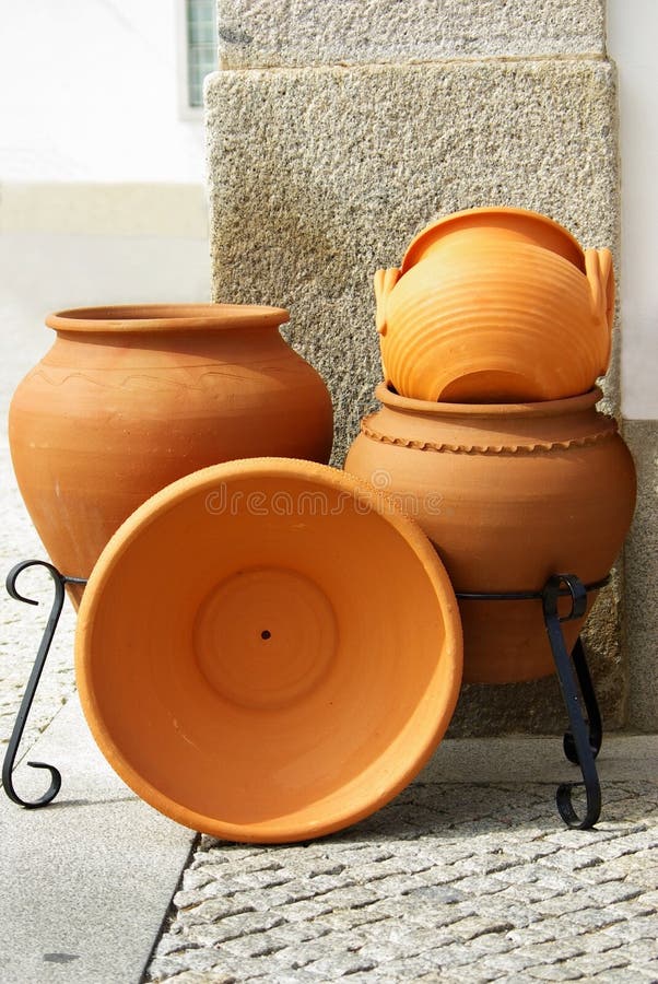 Three Coiled Clay Pots 2 stock image. Image of container - 1093563