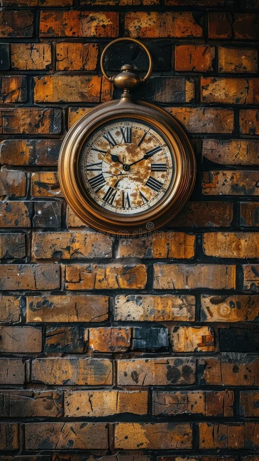 Traditional Clock on a Rustic Brown Brick Wall Highlighting Its Texture ...