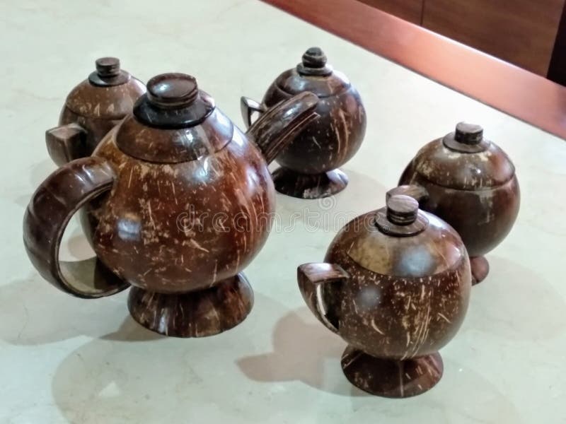 Traditional Coconut Shell Tea Pots Stock Image - Image of shell ...
