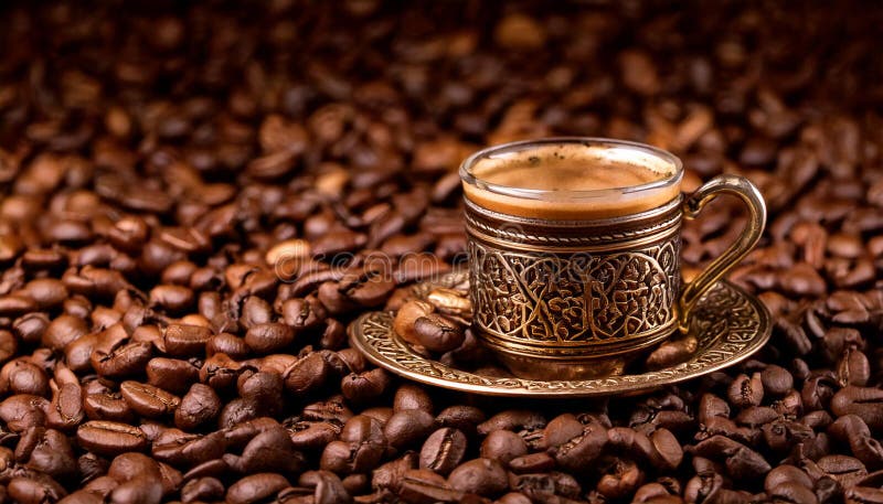 Traditional Coffee on a Bed of Beans Stock Illustration - Illustration ...