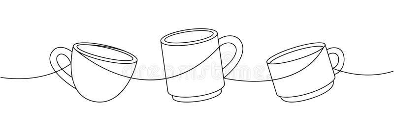 Traditional Coffee Cups One Line Continuous Drawing. Hand Drawn ...