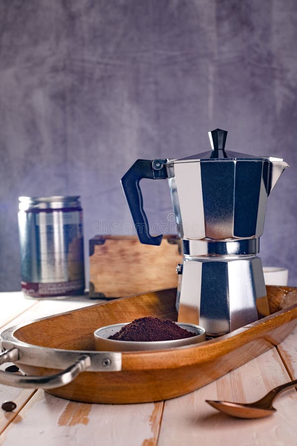 Traditional Coffee Maker. Geyser Coffee Maker Sits on a White Table in ...