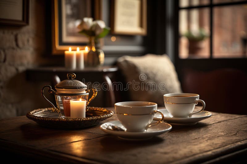 Traditional Coffee Table in Cozy Cafe Setting Stock Illustration ...